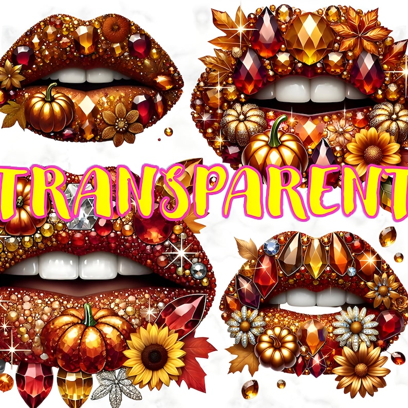 Fall Lips Clipart PNG: Glam Crystal Kiss, Thanksgiving Stickers ...