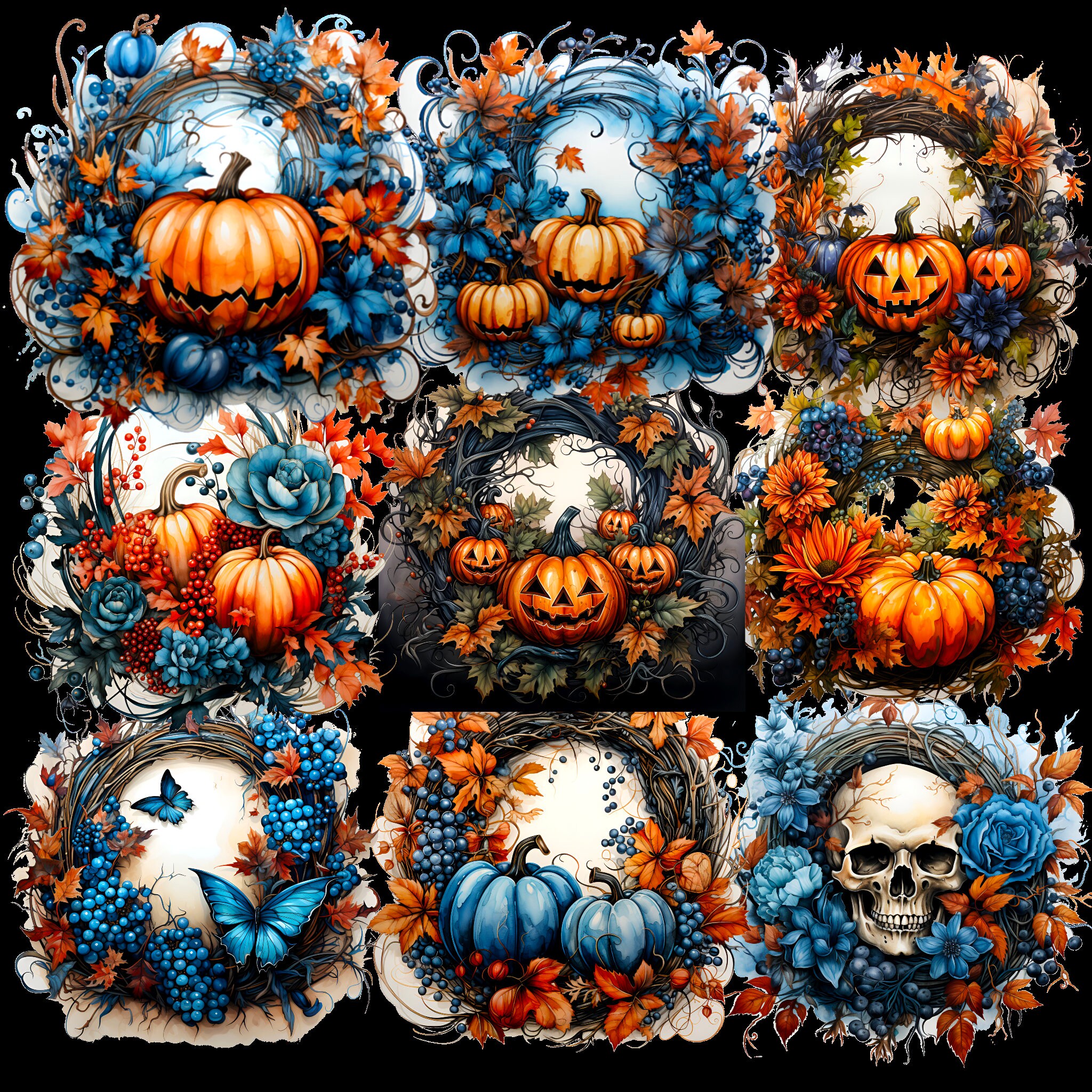 Autumn Wreath Clipart: Fall Foliage & Pumpkins (digital Download) - Etsy