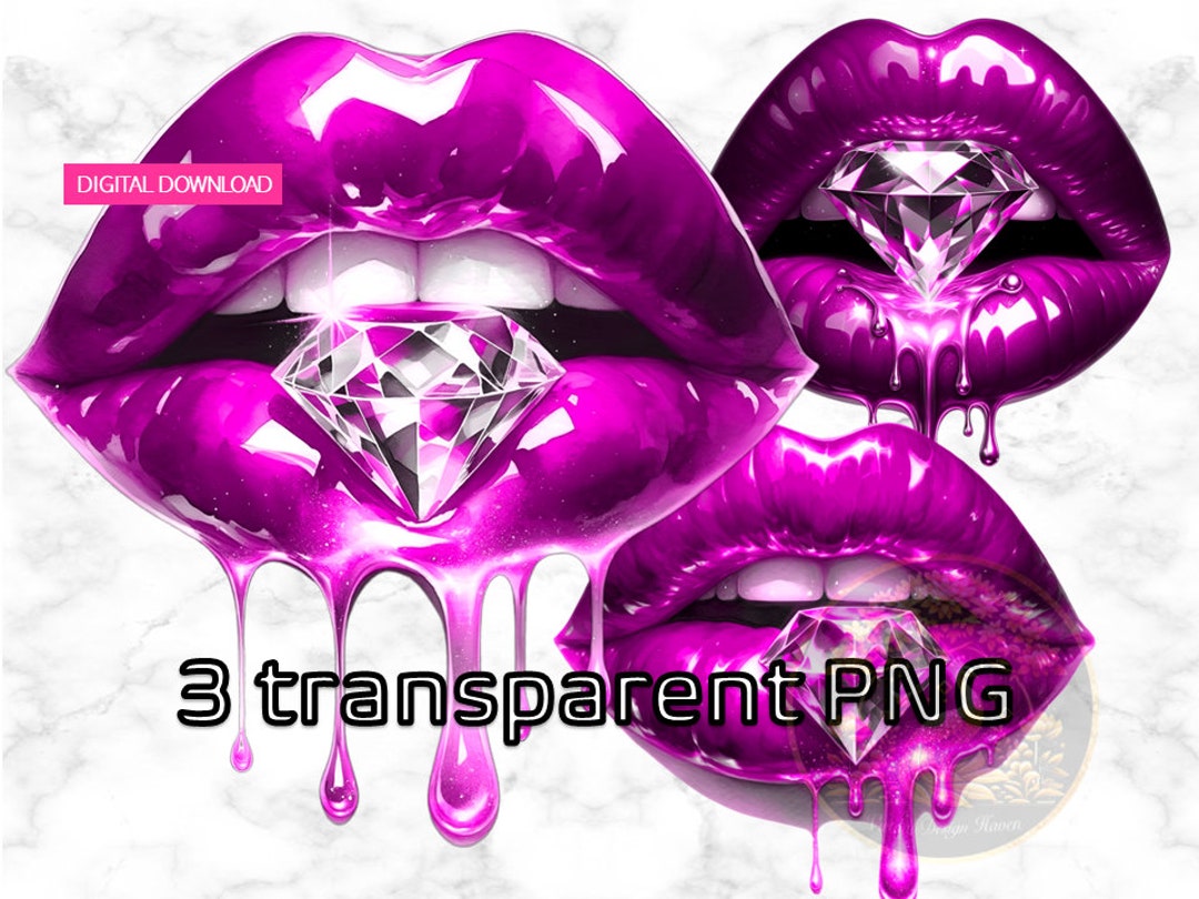 Pink Diamond Dripping Lips Clipart: Glam Lip Art (digital Download) - Etsy