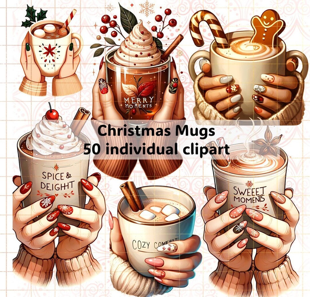 50 Hands With Christmas Mugs Clipart, Christmas Sublimation, Christmas ...