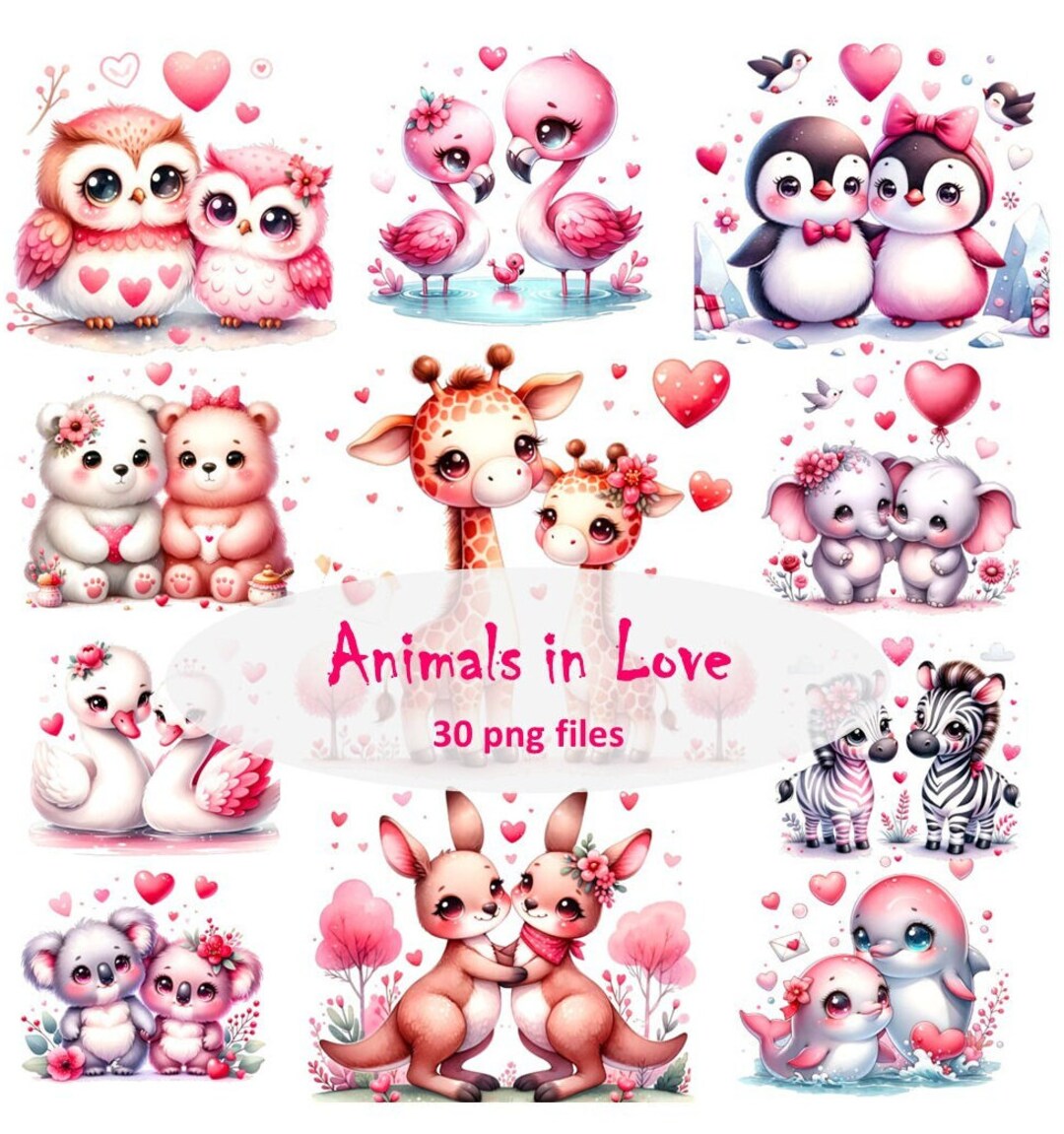 Watercolor Romantic Animals Clipart, Love Clipart Cute Design ...