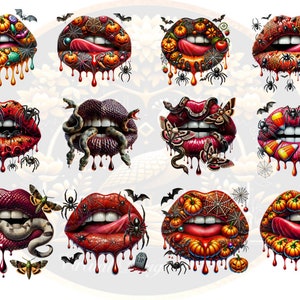 Spooky Halloween Lips Clipart: Spider, Bat, Pumpkin Designs (digital ...