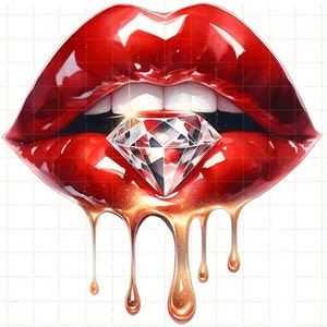 Red Lips Diamond Clipart: Watercolor Illustration, Luxe Sticker ...