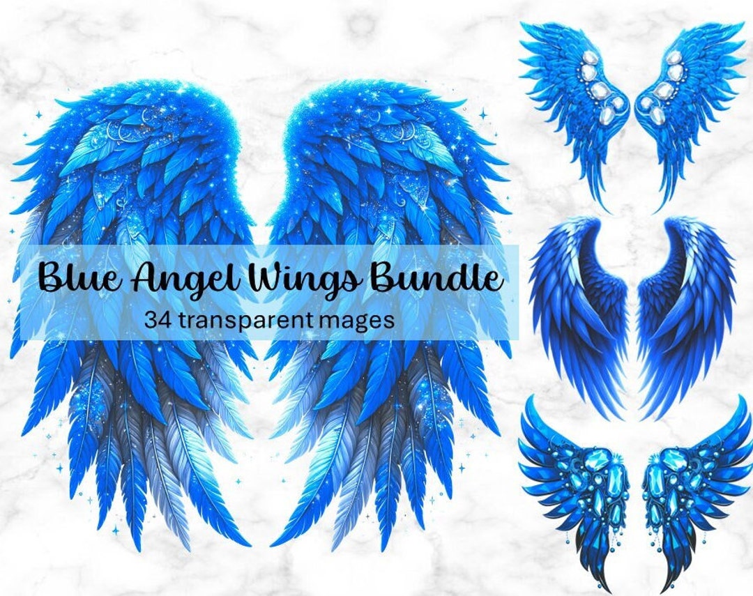 Blue Angel Wings Bundle, 34 Transparent PNG Images, Fantasy Wing ...