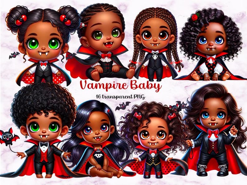 African American Vampire Baby Girl Clipart: Halloween Digital Art (PNG ...