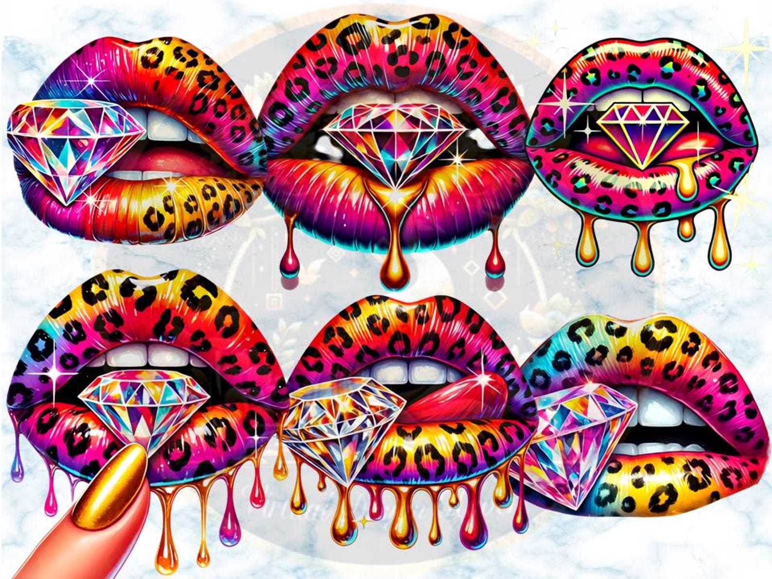 Rainbow Leopard Lips Clipart Bundle | Vibrant Watercolor Dripping Lips ...