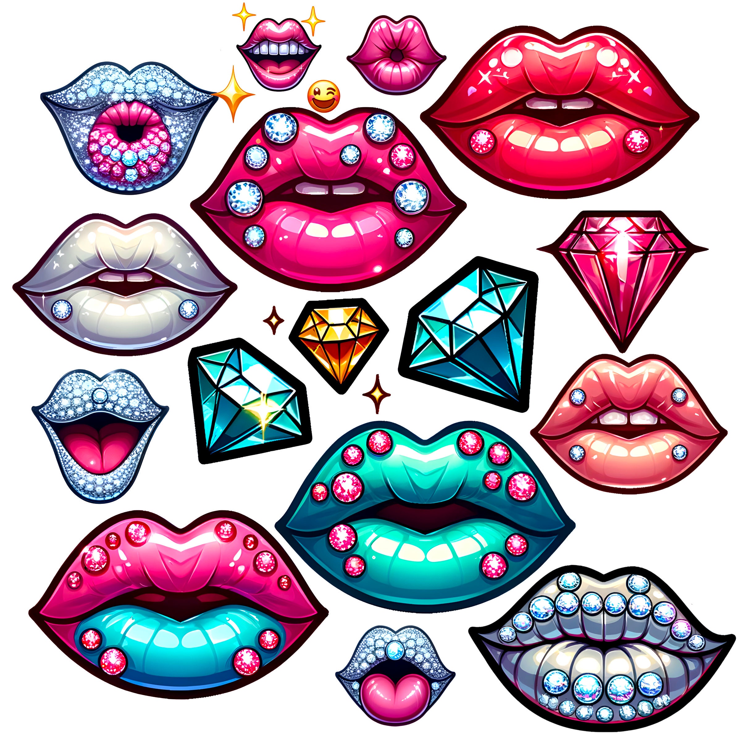 Cartoon Lips Clipart,diamond Lips Cartoon Clipart, 82 PNG Files, Glittering Digital ...