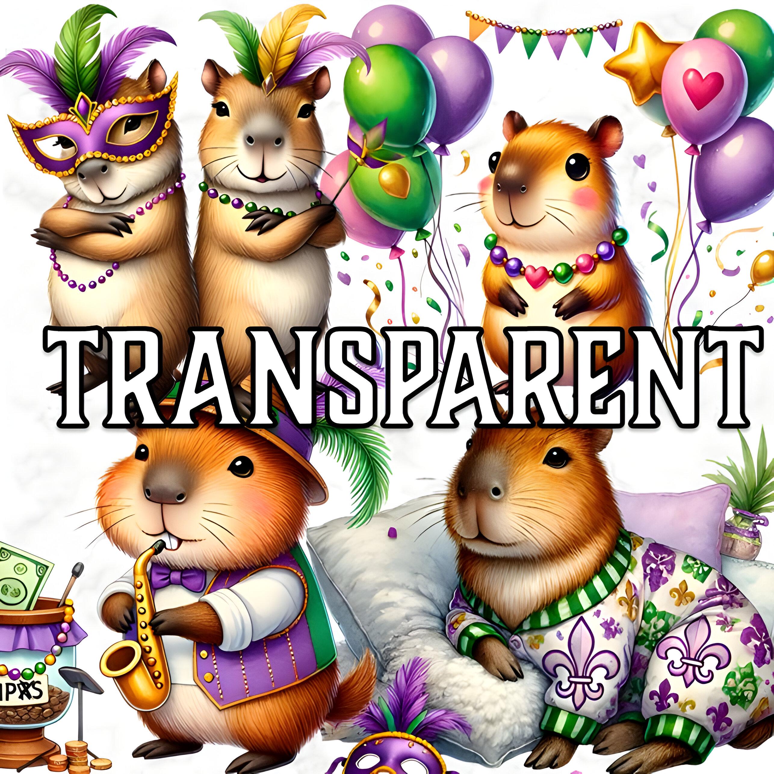 Mardi Gras Capybara Clipart: Carnival Animal PNG Stickers (digital ...