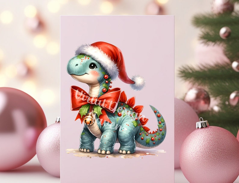 Christmas Dino Clipart Bundle, Watercolor Festive Winter Dinosaur PNG ...