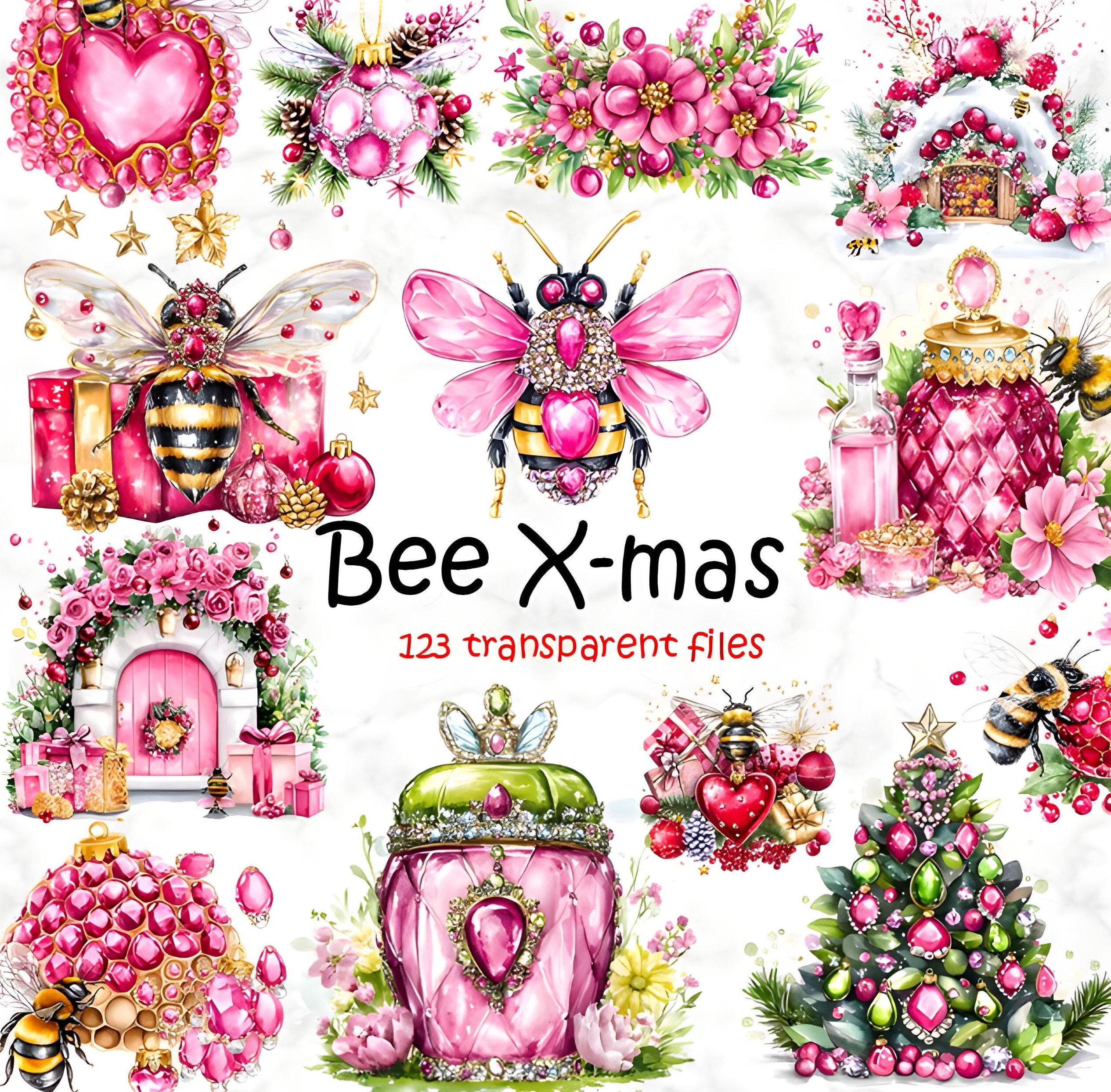 Watercolor Christmas Bee Clipart: Red & Gold Graphics (digital Design ...
