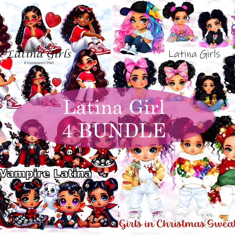 Watercolor Latina Girls Clipart Bundle: Commercial Use PNG (digital ...