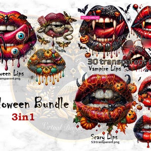 Halloween Vampire Lips Clipart Bundle: Gothic PNG Art (digital Download ...