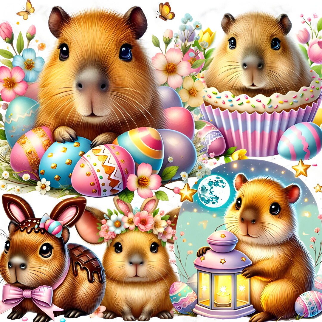 62 Easter Capybara Clipart, Cute Capybara Stickers PNG, Spring Animal ...