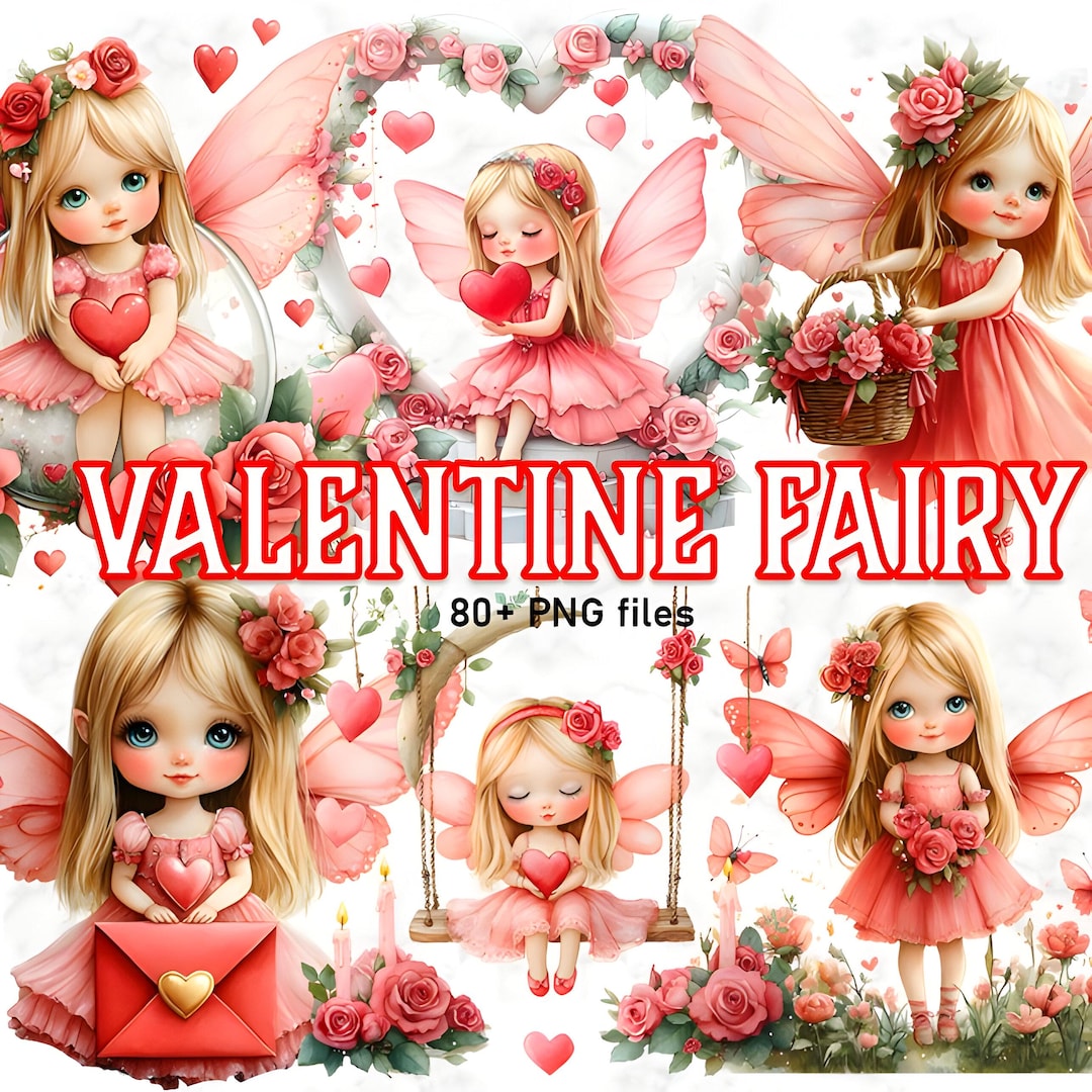 Valentine Fairy Clipart: Watercolor PNG Bundle (80+ Files) (commercial ...