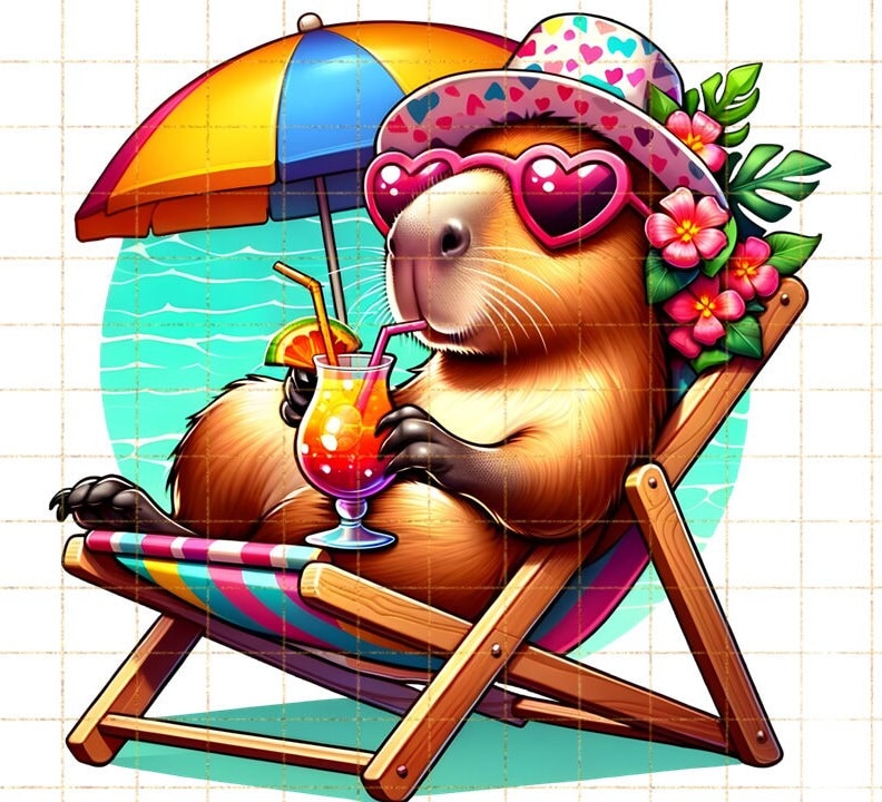 Summer Capybara Sublimation, Whimsical Beach Clipart, Chic Happy PNG ...