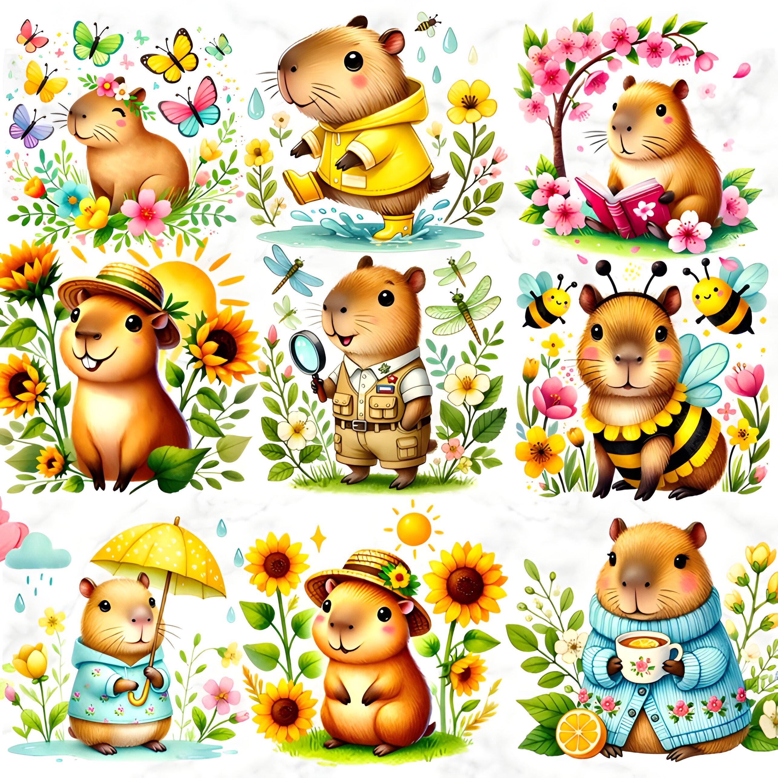Paquete de 110 imágenes prediseñadas de capibara de primavera, lindo ...