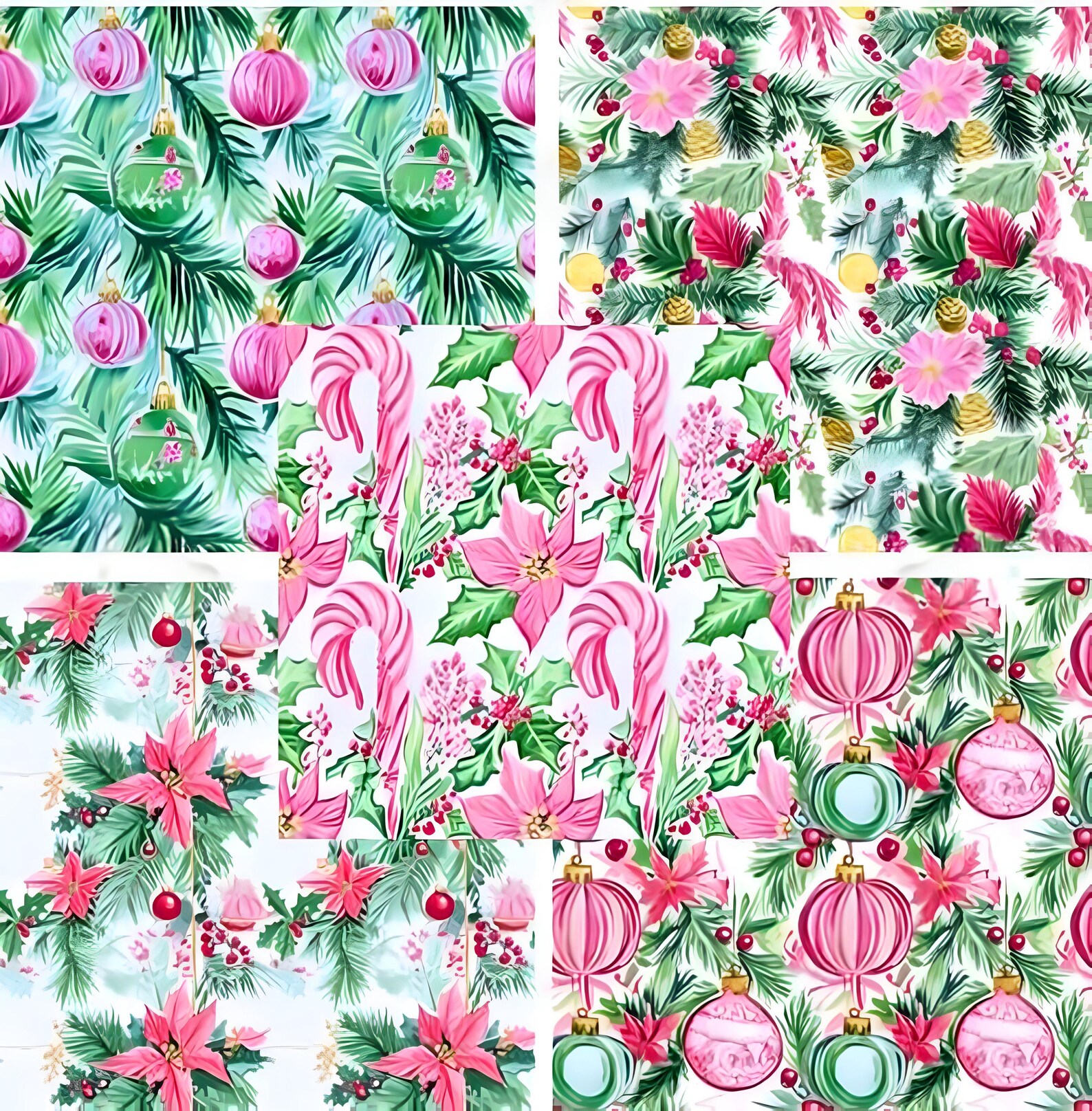 Watercolor Christmas Clipart Bundle: Pink & Green Holiday PNG, JPG ...