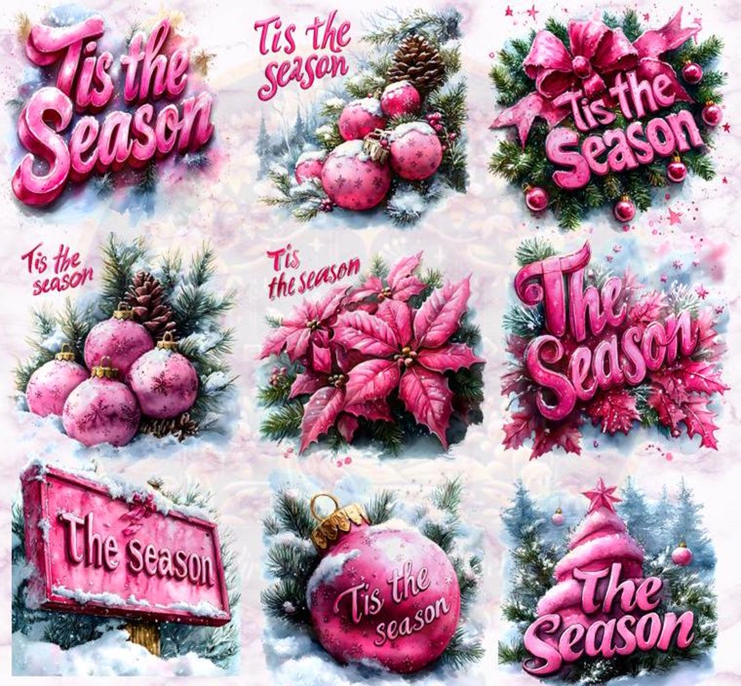 Watercolor Pink Christmas Clipart, Tis the Season, Santa Claus, Candy ...