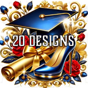 Graduation Clipart Bundle, 20 Blue Gold Cap Heels PNG, Elegant Graduate ...