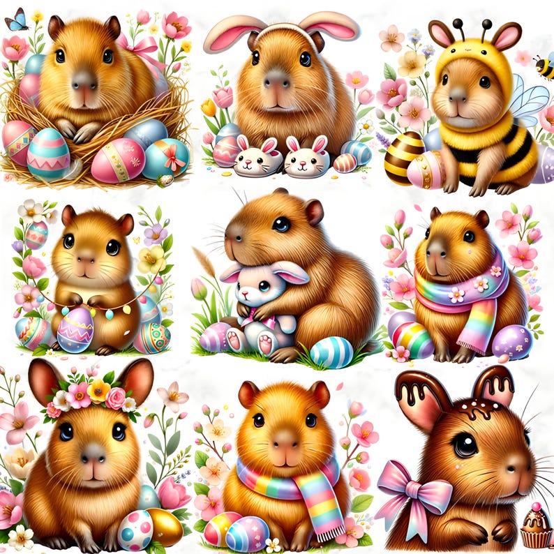 62 Easter Capybara Clipart, Cute Capybara Stickers PNG, Spring Animal ...