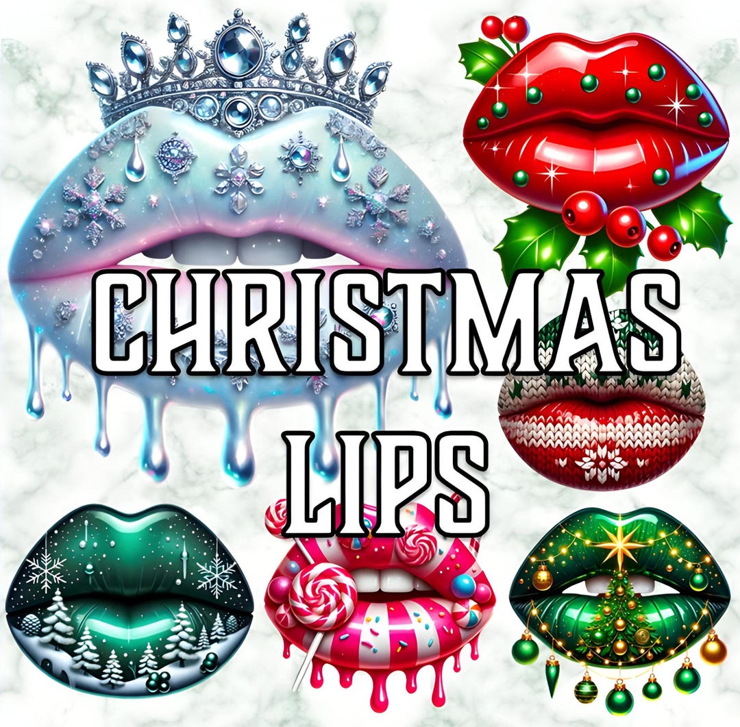 Christmas Lips Clipart Bundle: Holiday PNG Graphics (digital Download ...