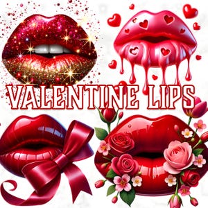Valentine Lips Clipart, 90+ Romantic Lips Digital Stickers, Kiss Lips ...