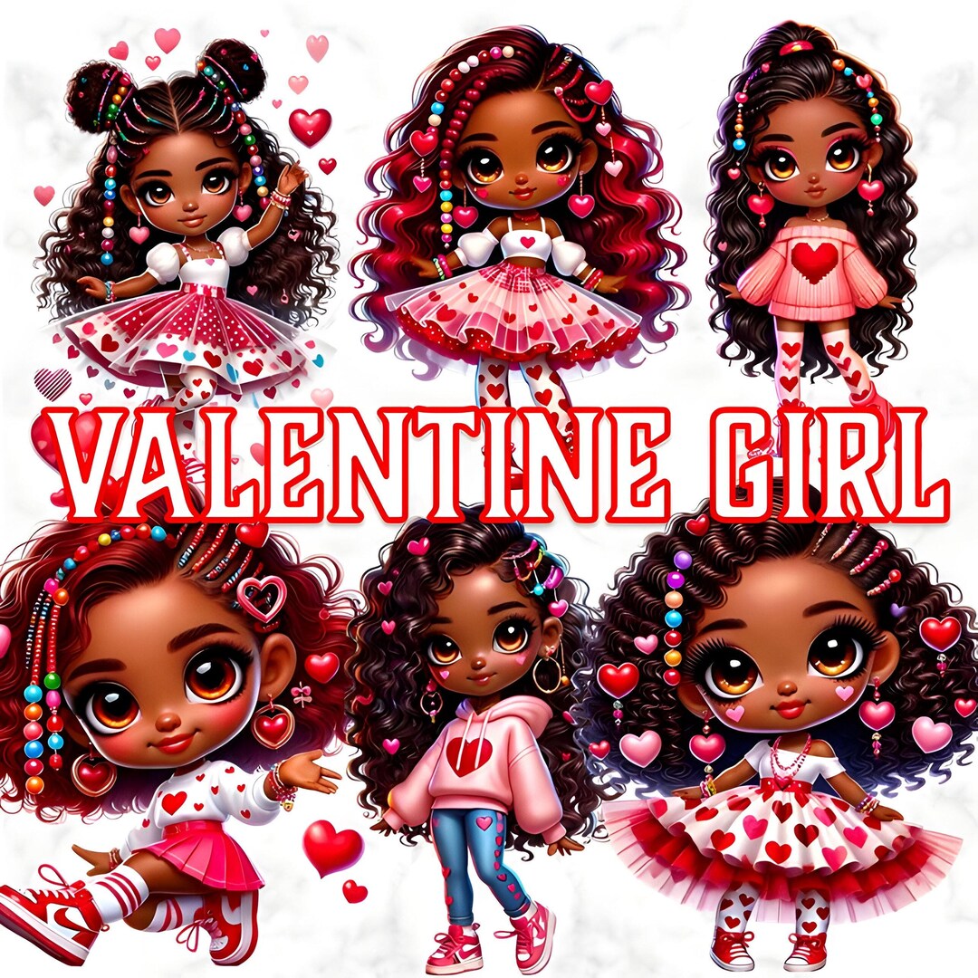 African Valentine Girls Clipart: Adorable Dolls PNG (digital Download ...