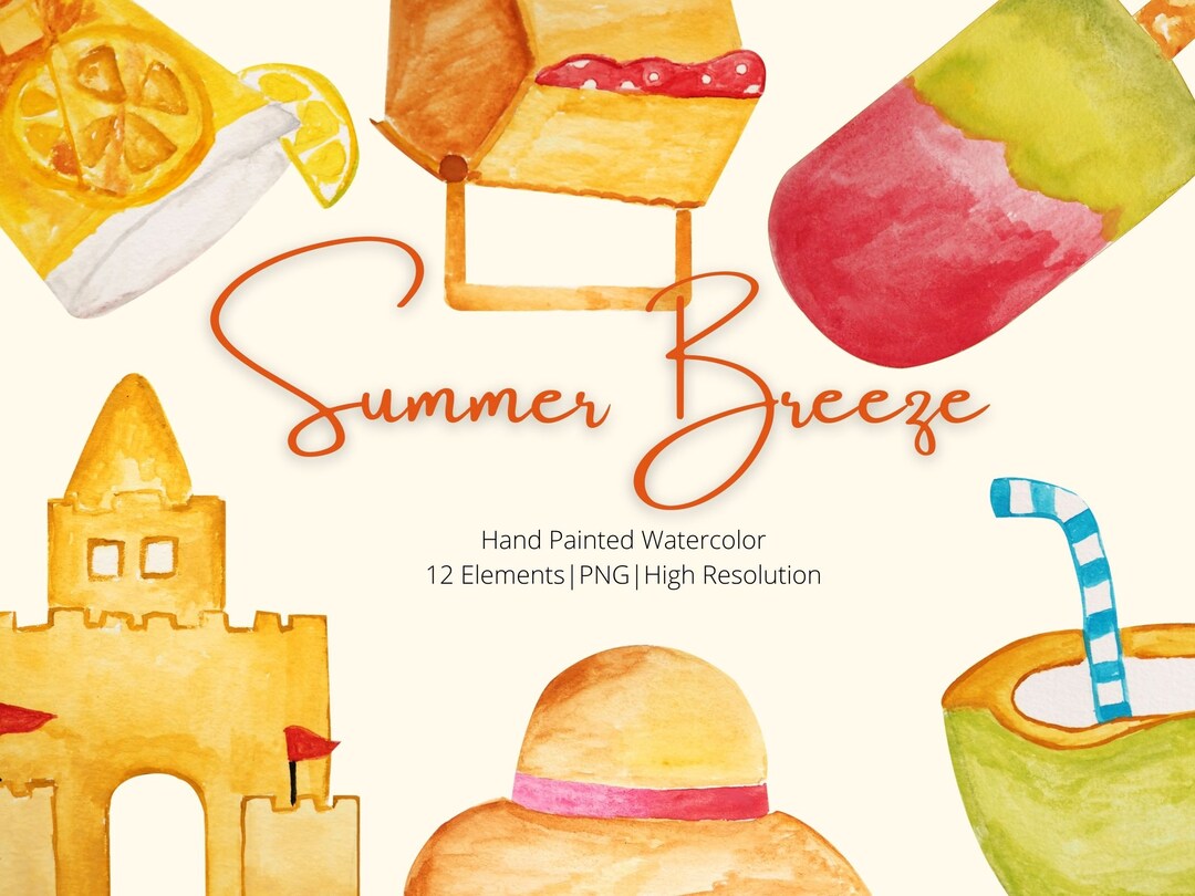 Summer Watercolor Clipart for Commercial Use Beach PNG Files - Etsy
