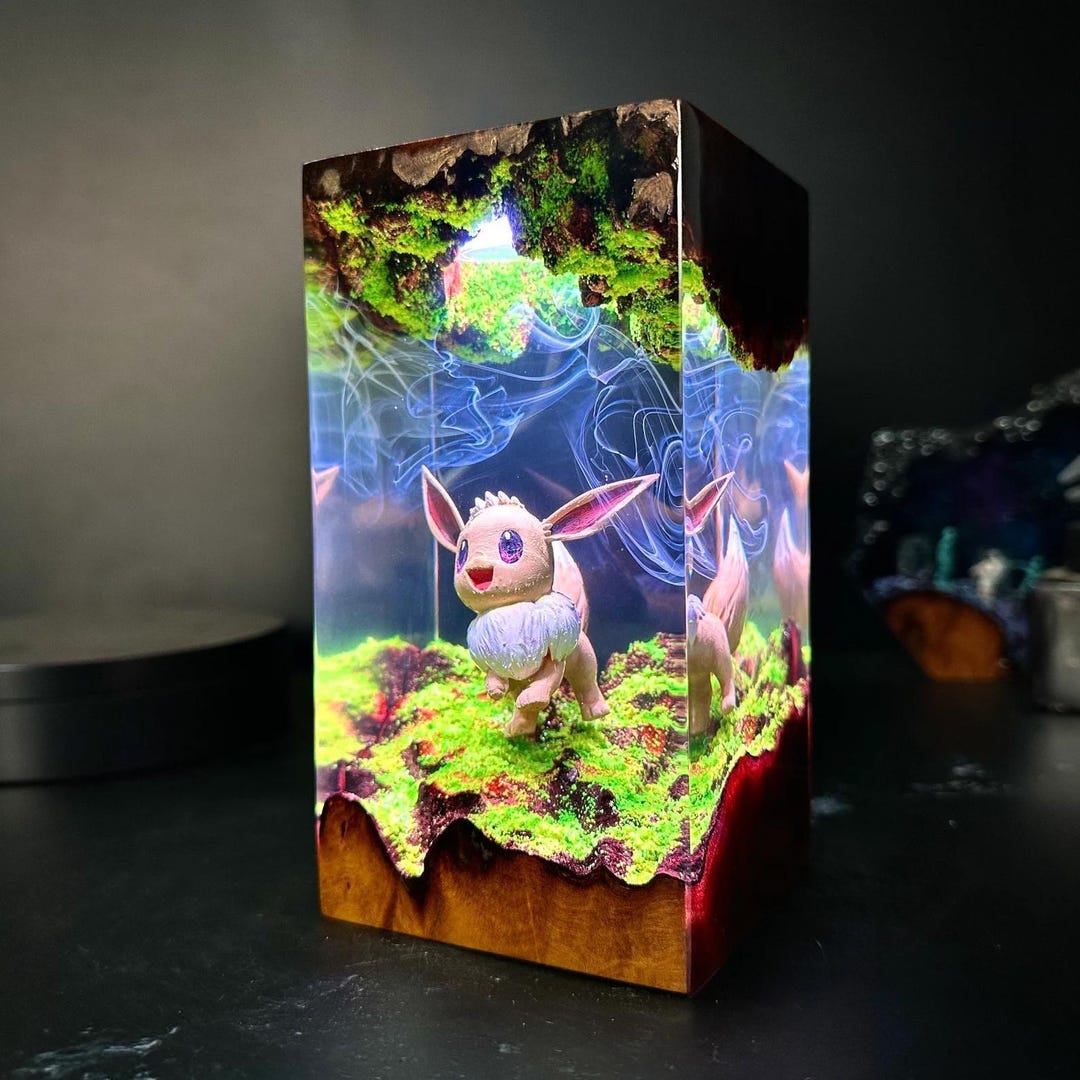 Eevee Pokémon Resin Lamp | Cute Handmade LED Light Box | Anime Forest ...