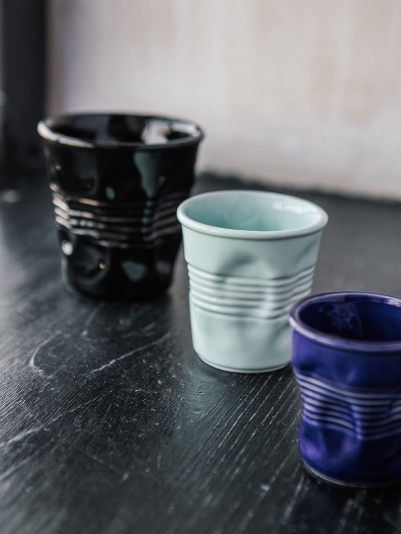 Crumpled Ceramic Tumbler: Minimalist Cappuccino Cup and Iced Coffee ...