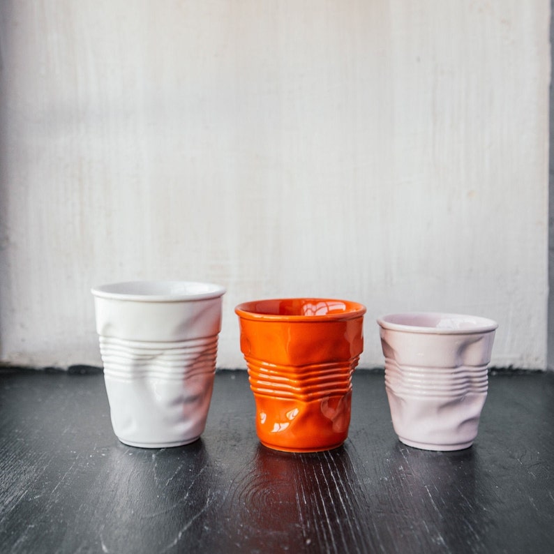 Crumpled Ceramic Tumbler: Minimalist Cappuccino Cup and Iced Coffee ...