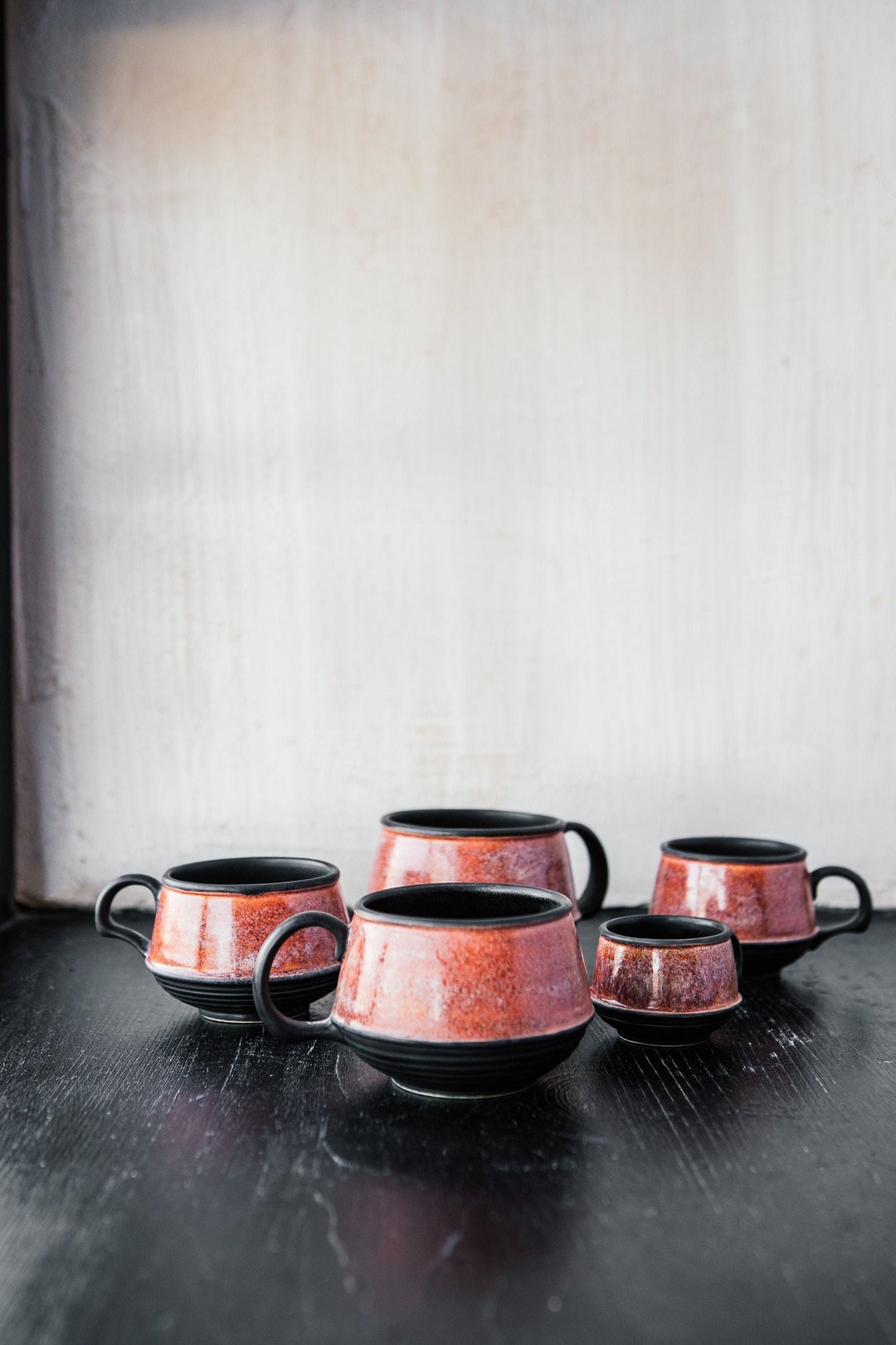 Red Stoneware Cup and Saucer Set: Ceramic Dinnerware for Couples, 3-12 ...