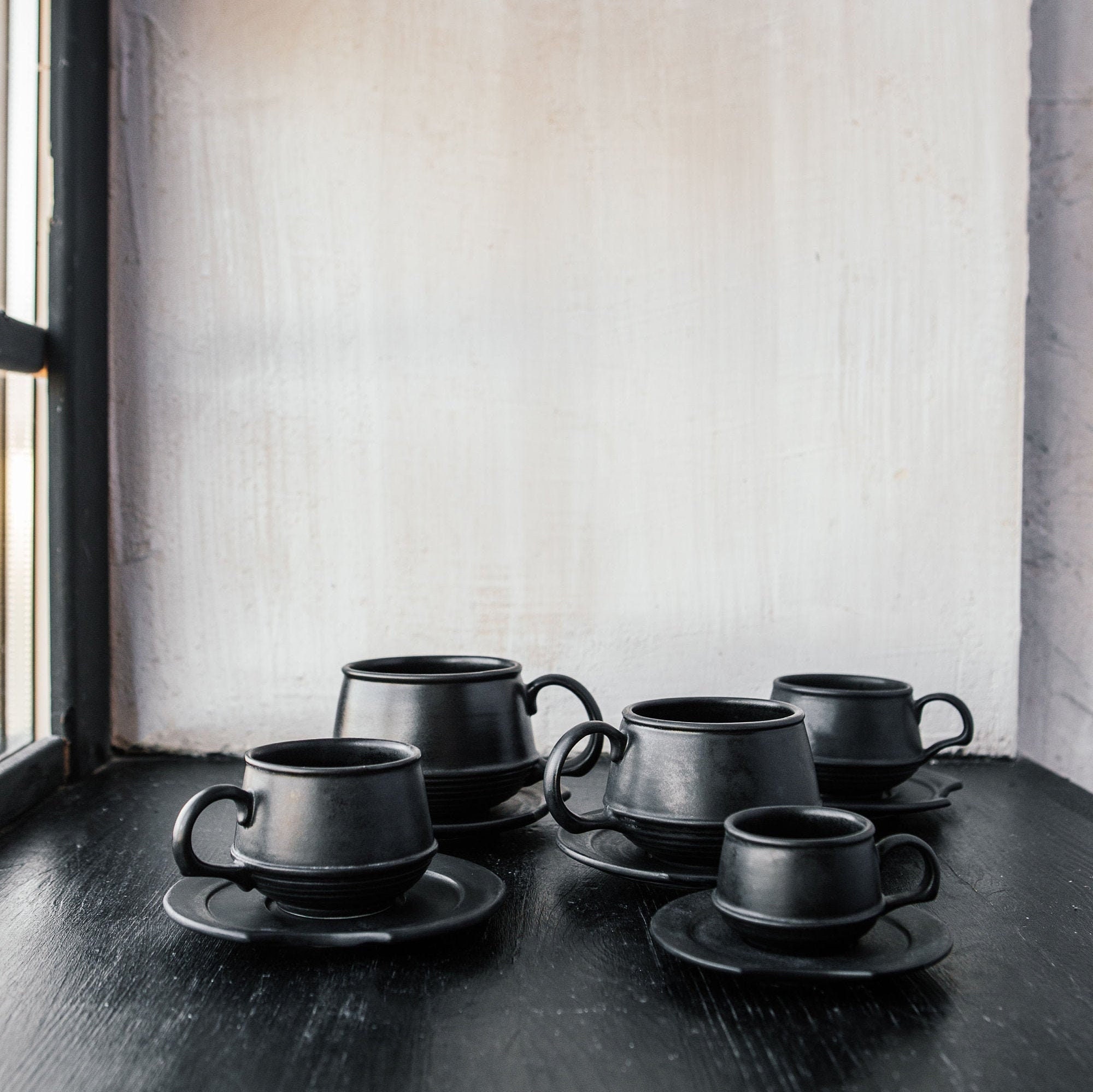 Set of Stoneware Ceramic Cup With Saucer, Tea/ Coffee Handmade Ceramic ...
