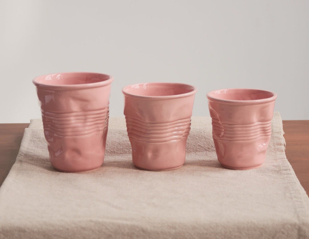 Pink Crumpled Ceramic Mug, Tea Cup, Large Coffee Mug, Ceramic Tumbler ...