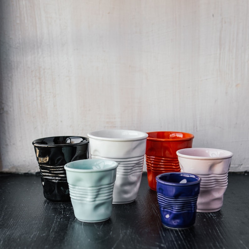 Crumpled Ceramic Tumbler: Minimalist Cappuccino Cup and Iced Coffee ...