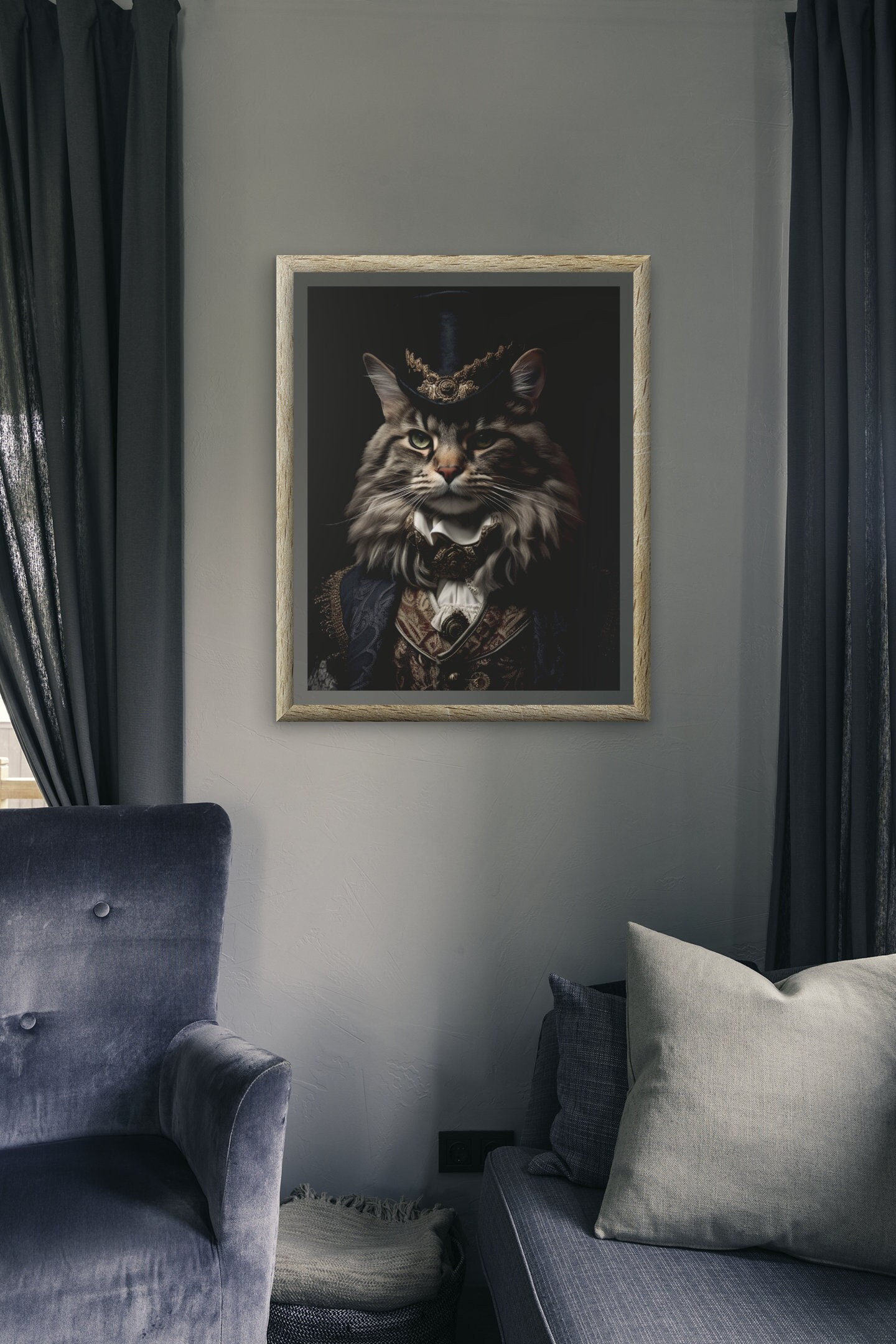 Maine Coon Cat Vintage Portrait Print Renaissance Animal - Etsy