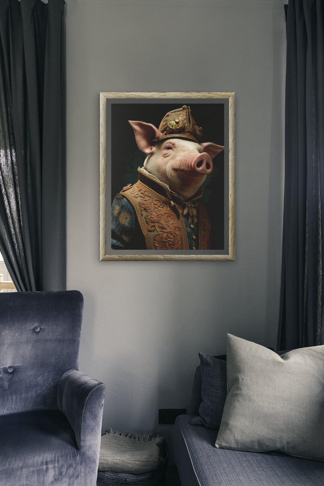 Pig Victorian Vintage Portrait Print, Renaissance Animal Painting ...