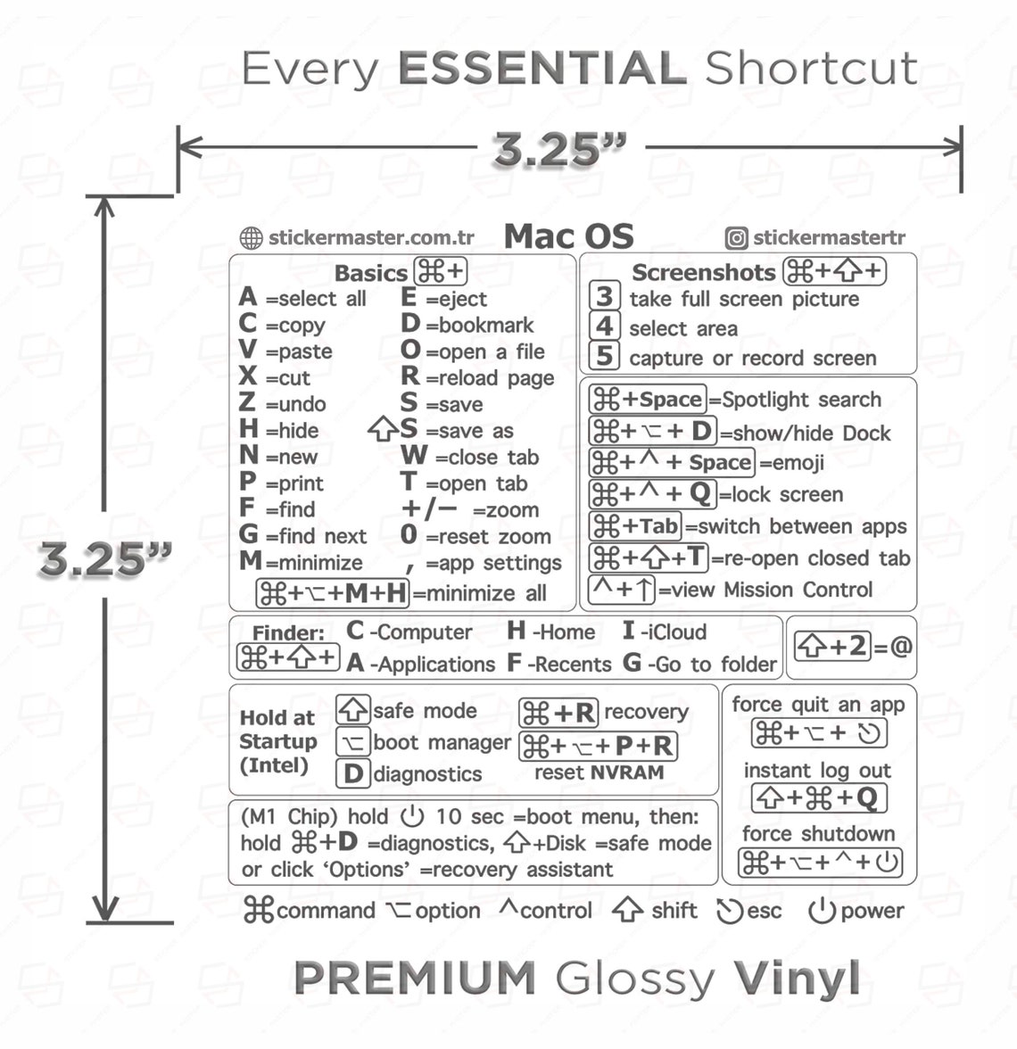Mac OS MacBook Air Pro Decal Sticker Cheat Sheet Keyboard Shortcuts ...