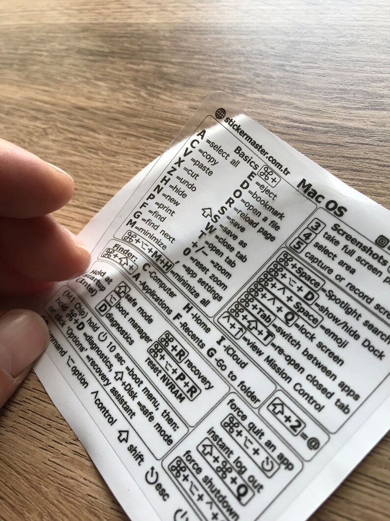 Mac OS MacBook Air Pro Decal Sticker Cheat Sheet Keyboard Shortcuts ...
