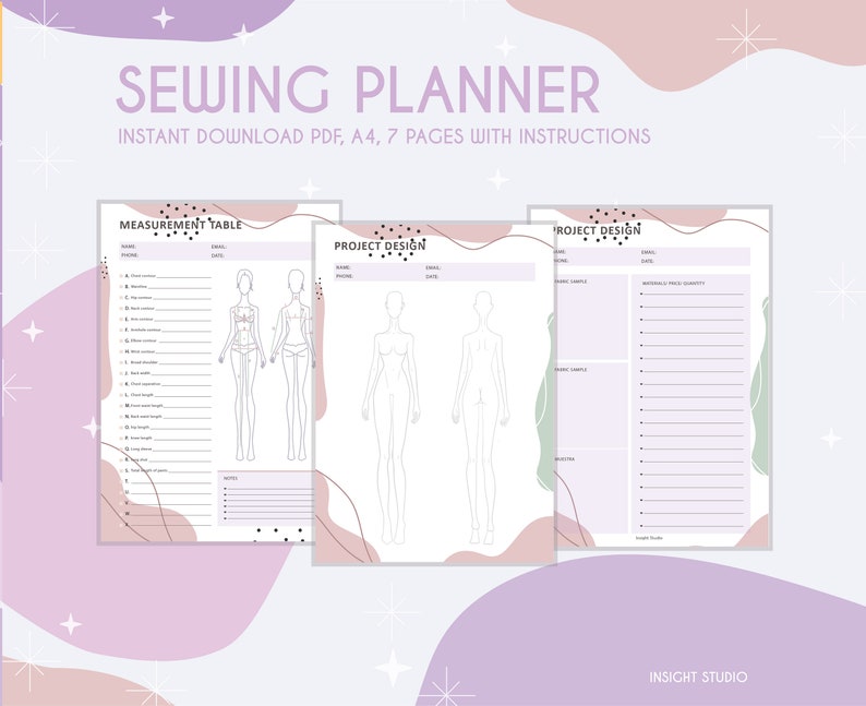 Sewing Planner, Printable Body Size Chart, Fashion Template Women ...