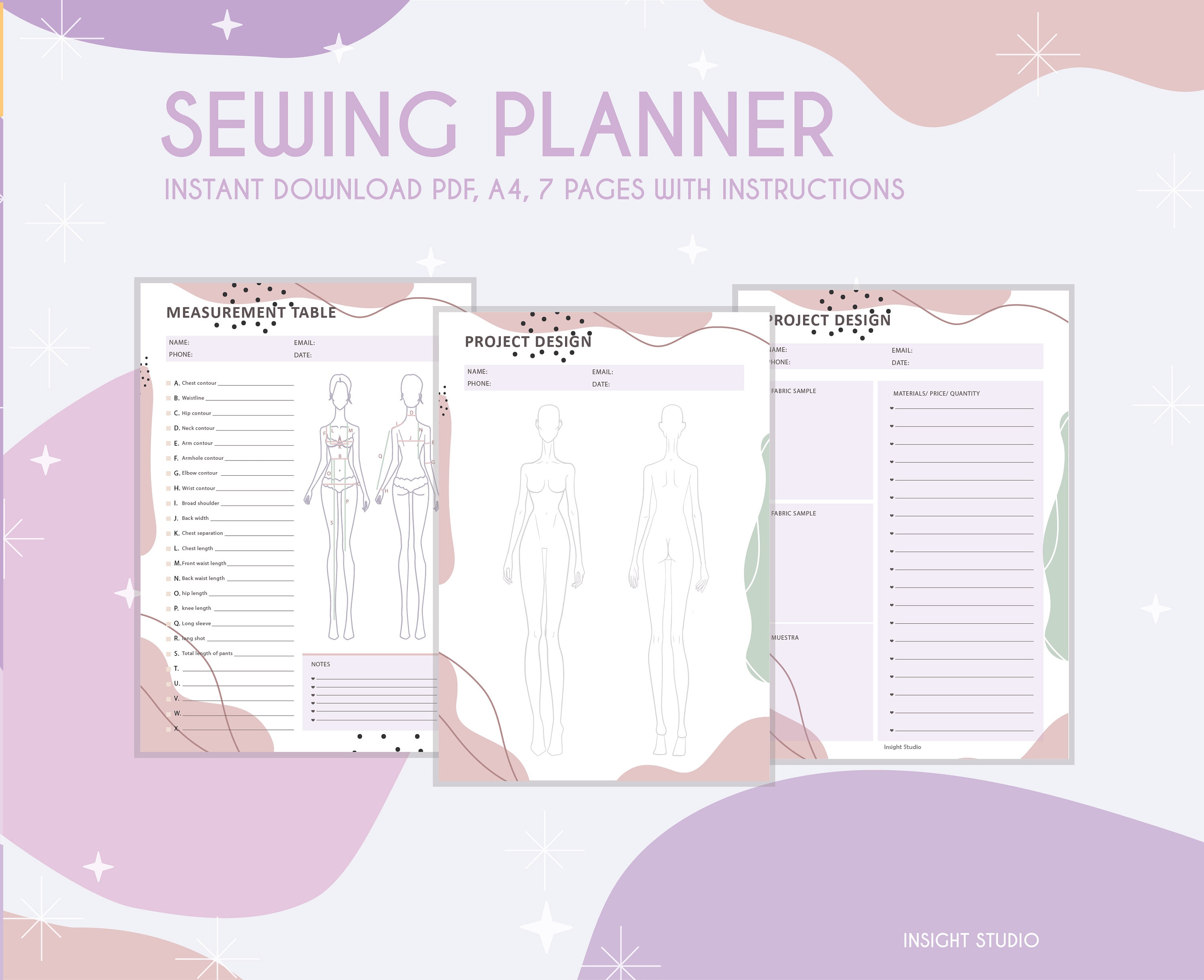 Sewing Planner, Printable Body Size Chart, Fashion Template Women ...