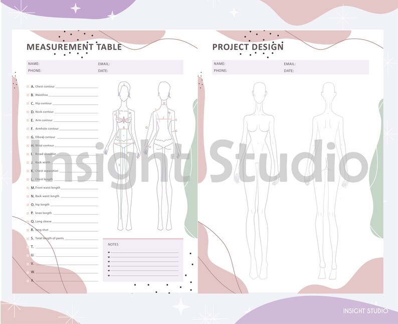 Sewing Planner, Printable Body Size Chart, Fashion Template Women ...