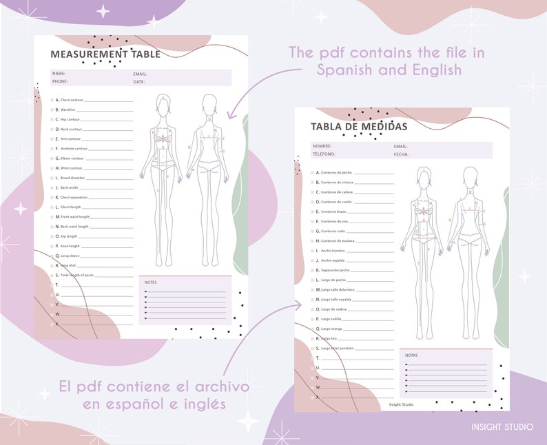 Sewing Planner, Printable Body Size Chart, Fashion Template Women ...