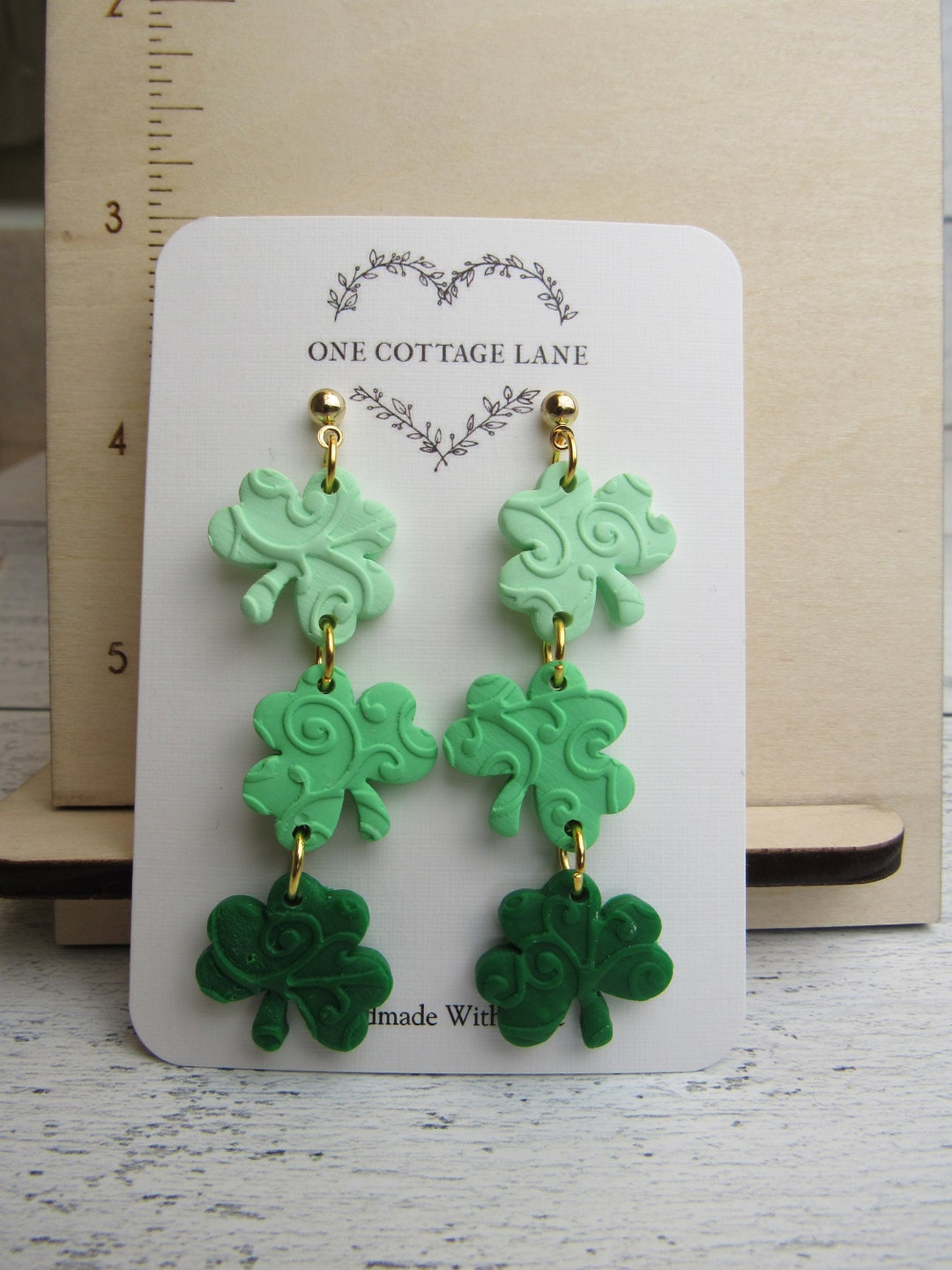 Handmade Ombre Green and Scroll Textured Polymer Clay Light Weight 3 ...