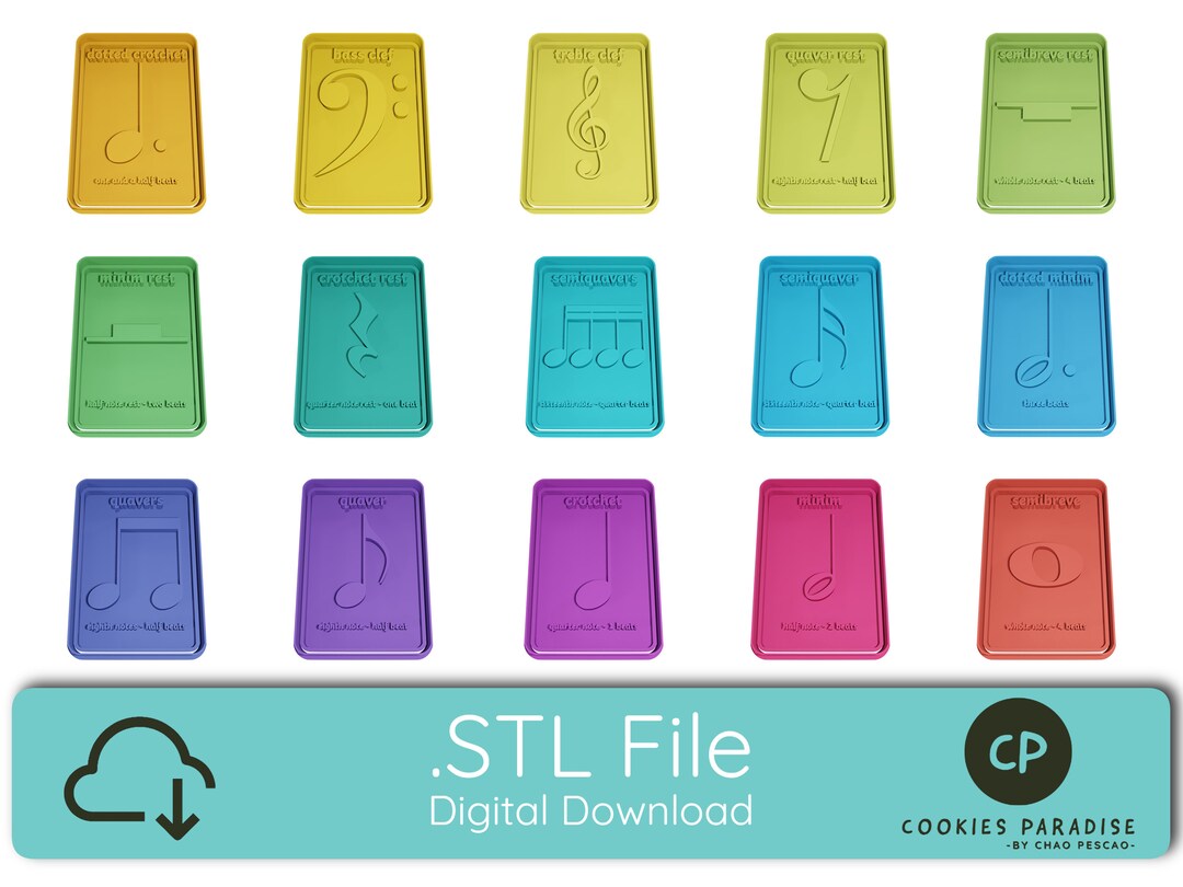 Music Notes Collection, Cookie Cutter - STL FILE - Etsy