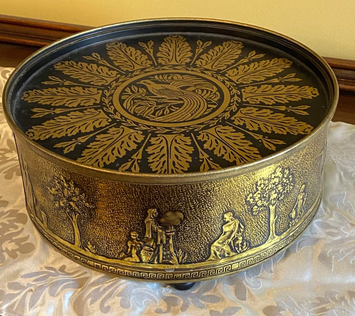 Vintage Guildcraft Cake Tin Gold & Black Bird Embossed Sides Wooden ...