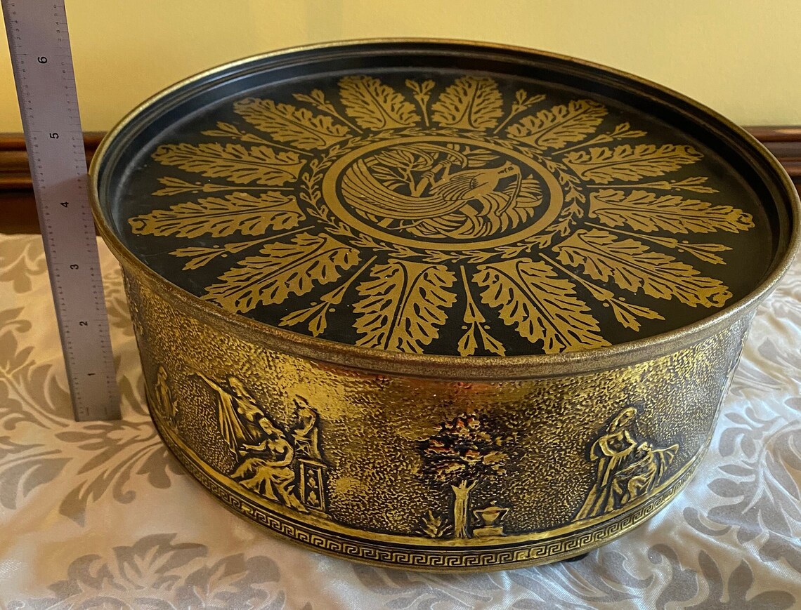 Vintage Guildcraft Cake Tin Gold & Black Bird Embossed Sides Wooden ...