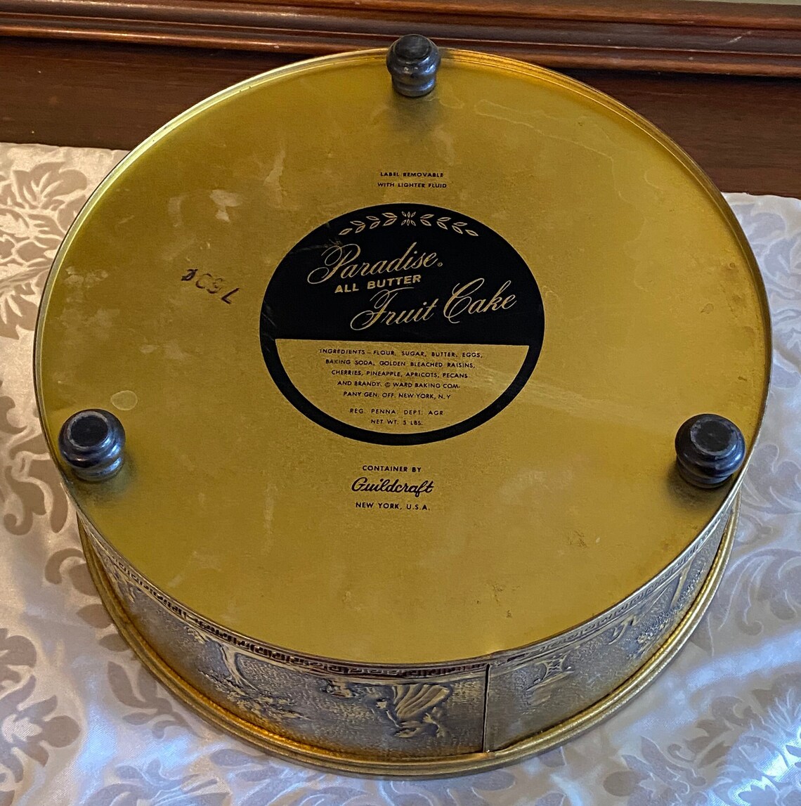 Vintage Guildcraft Cake Tin Gold & Black Bird Embossed Sides Wooden ...