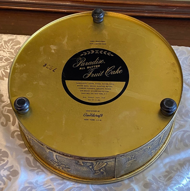 Vintage Guildcraft Cake Tin Gold & Black Bird Embossed Sides Wooden ...