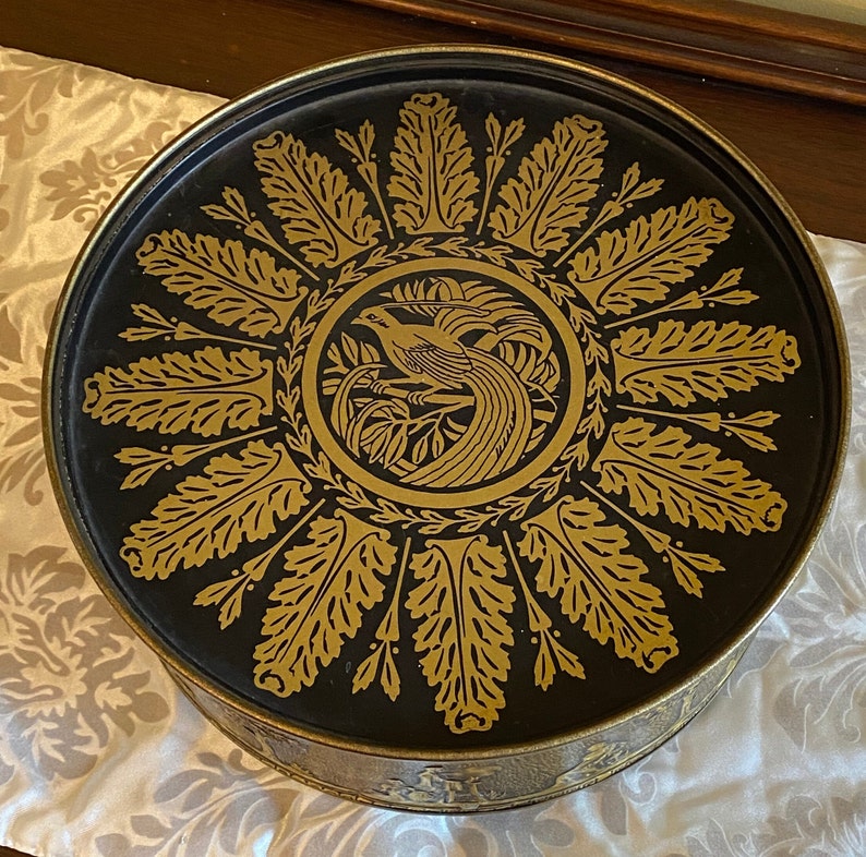 Vintage Guildcraft Cake Tin Gold & Black Bird Embossed Sides Wooden ...